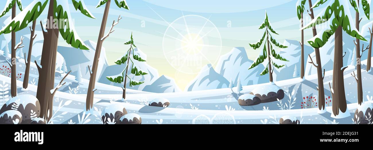 Winter landscape panorama. Vector illustration with separate layers ...