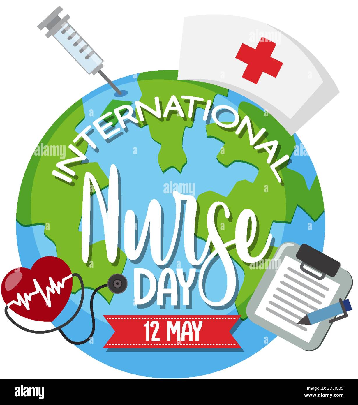 International Nurse Day logo on big world and medical objects ...