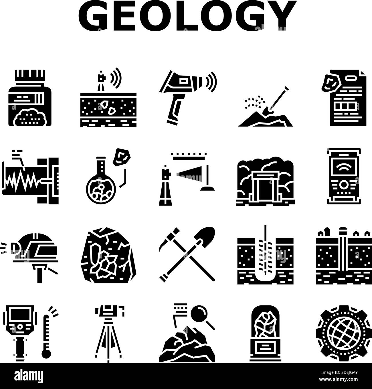 Geology Researching Collection Icons Set Vector Stock Vector Image ...