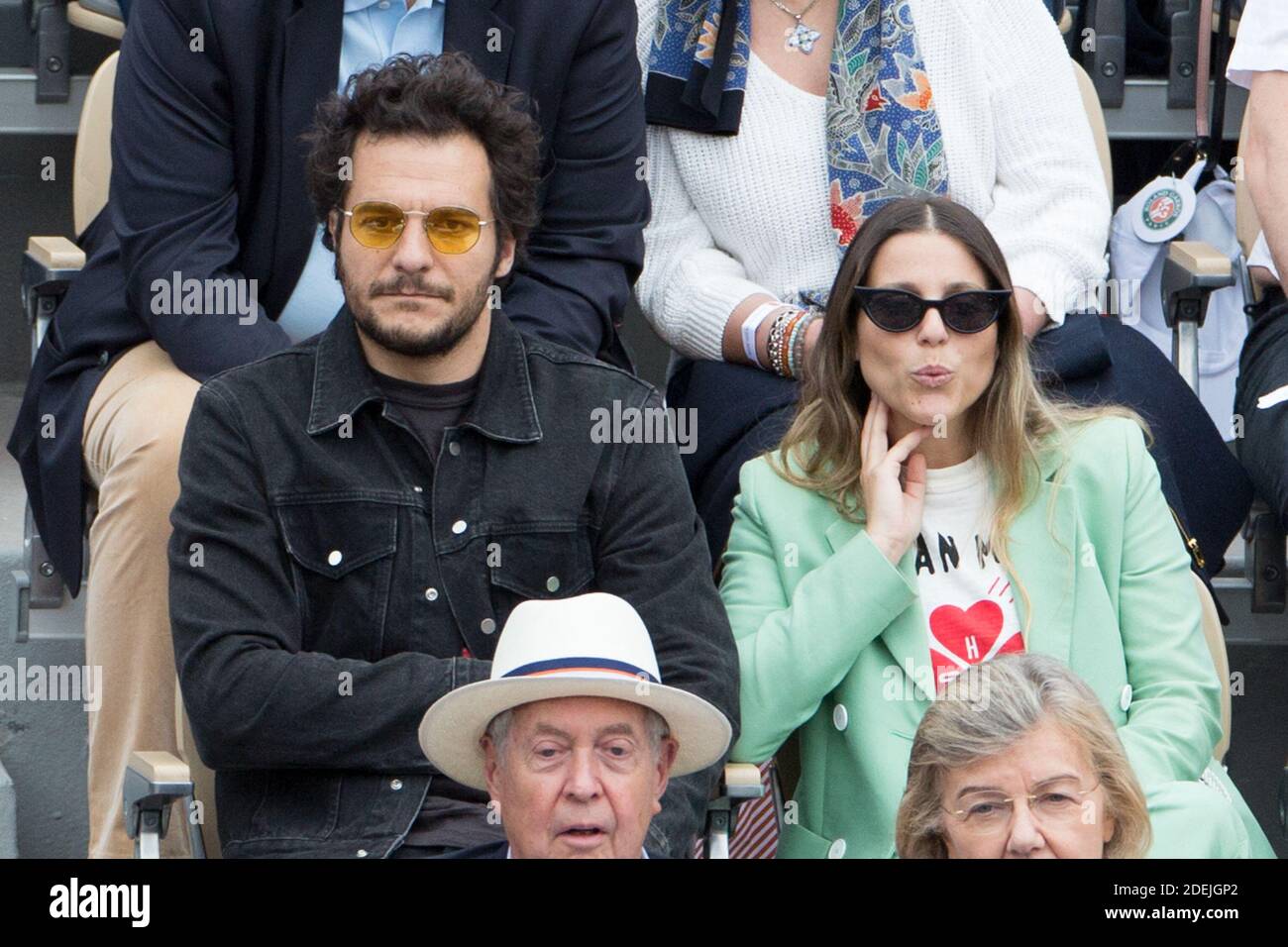Amir Haddad and his wife Lital in stands during French Tennis Open at ...