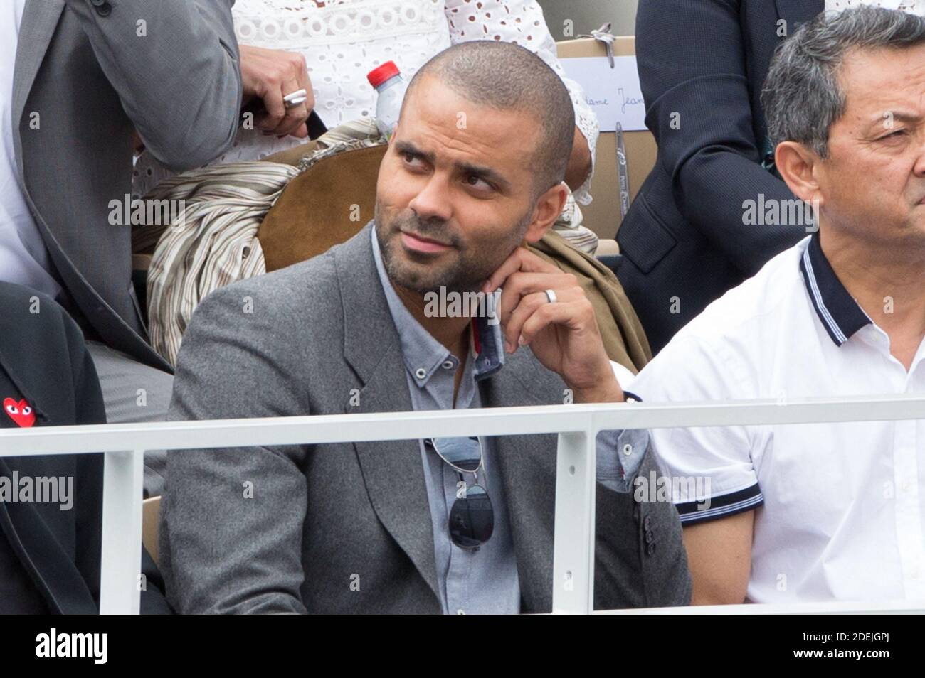 Tony Parker in stands during French Tennis Open at Roland-Garros arena ...
