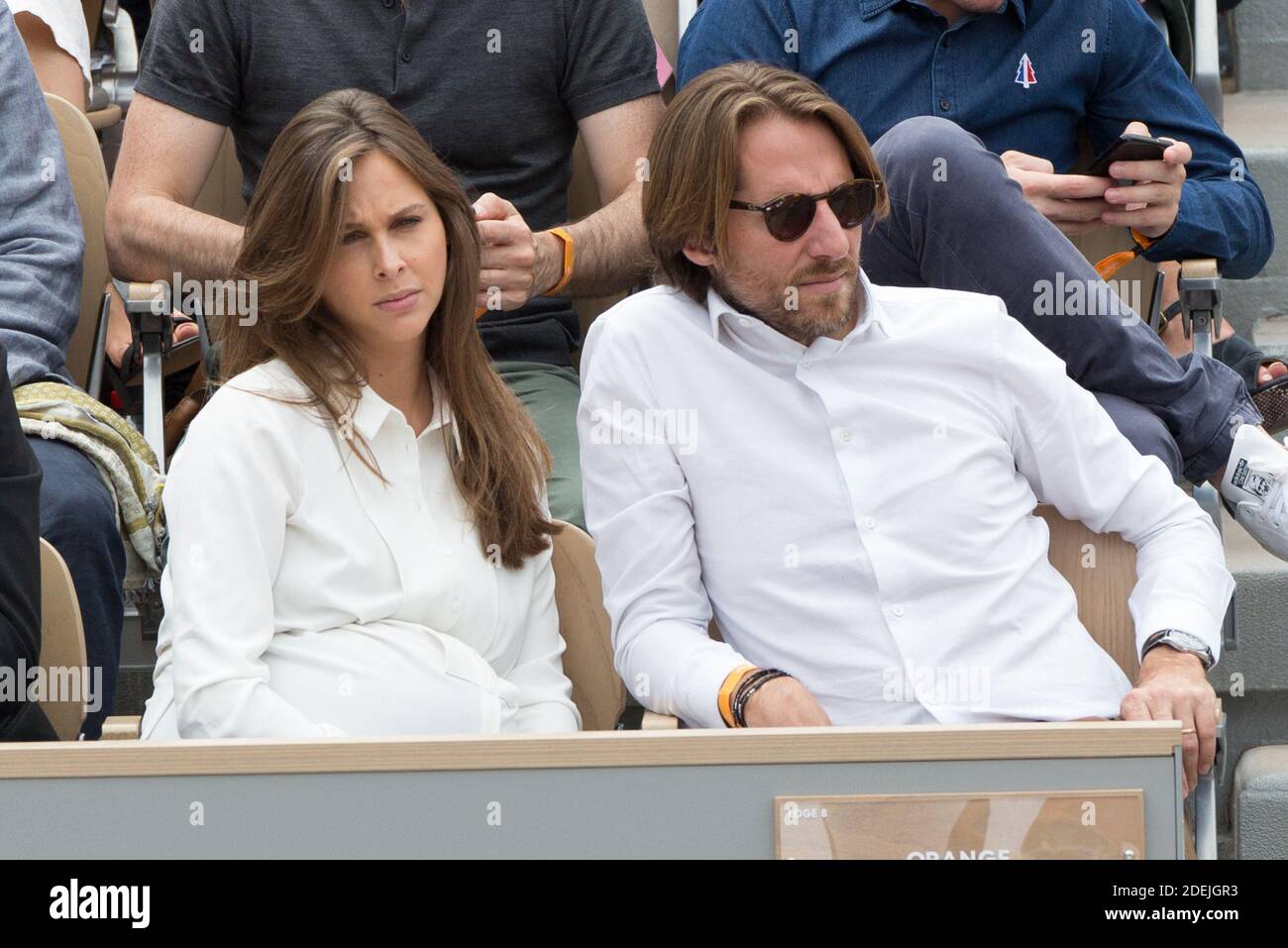 Ophelie Meunier pregnant and Mathieu Vergne in stands during French ...