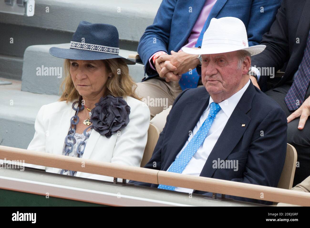 King Juan Carlos of Spain and daughter Infanta Elena of Spain in stands ...