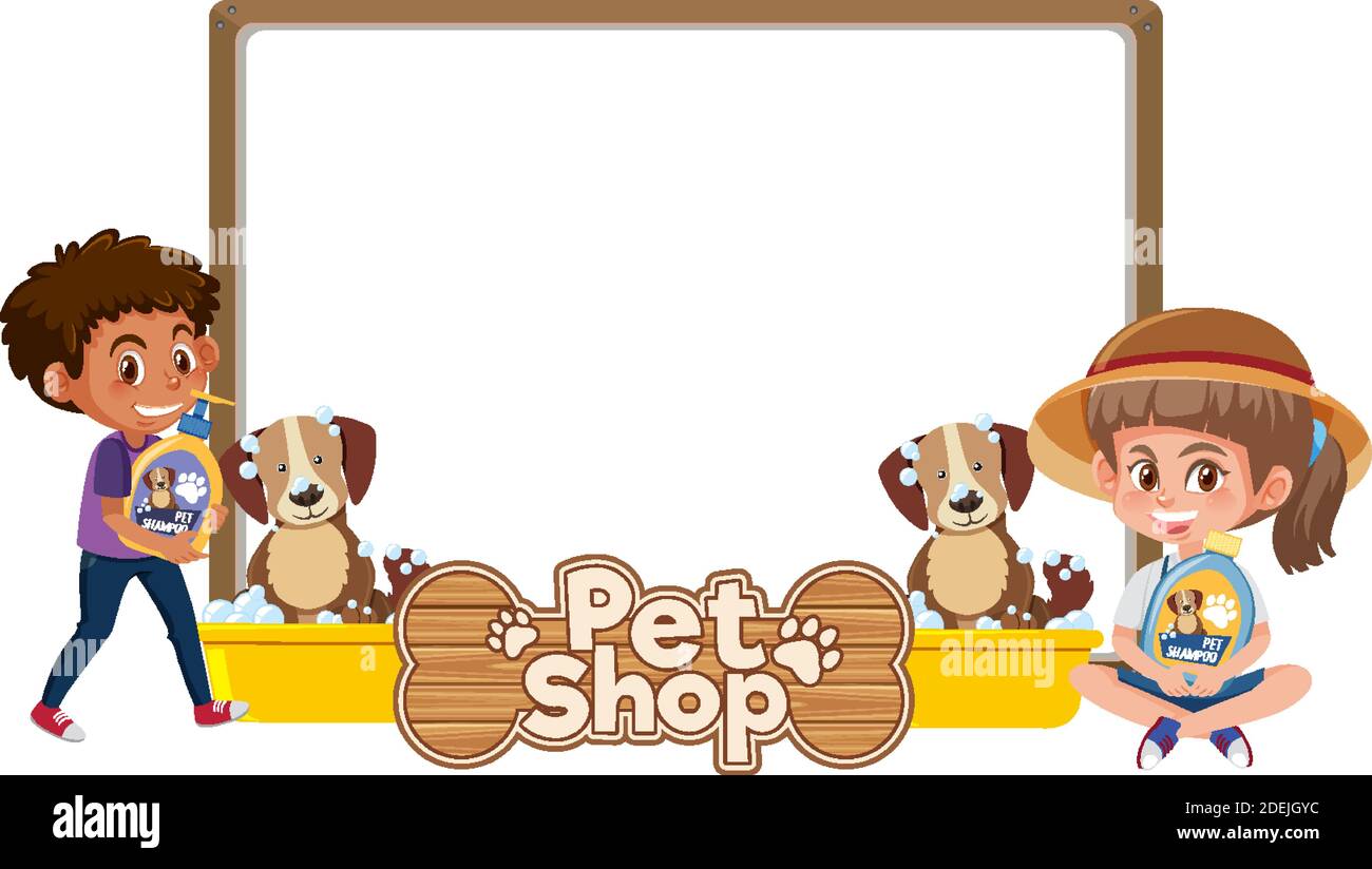 Blank banners with kid and cute dog and pet shop logo isolated on white ...
