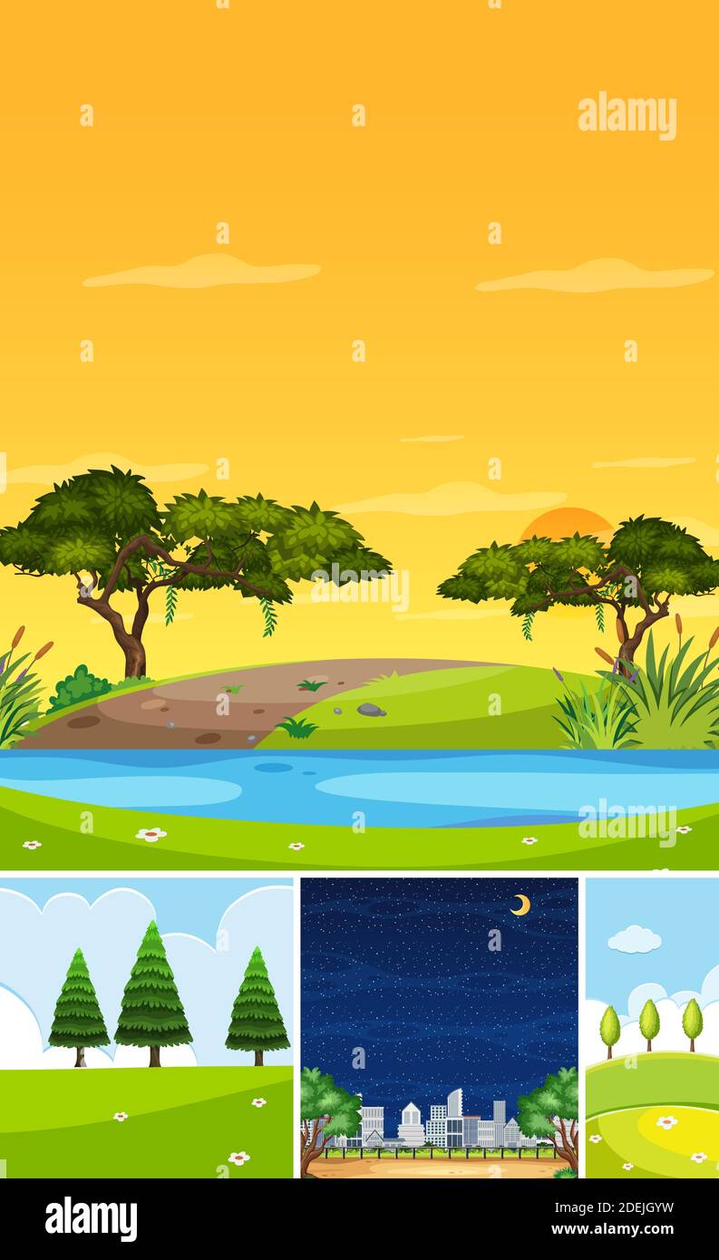 Four different scene of nature place in vertical and horizon scenes at ...