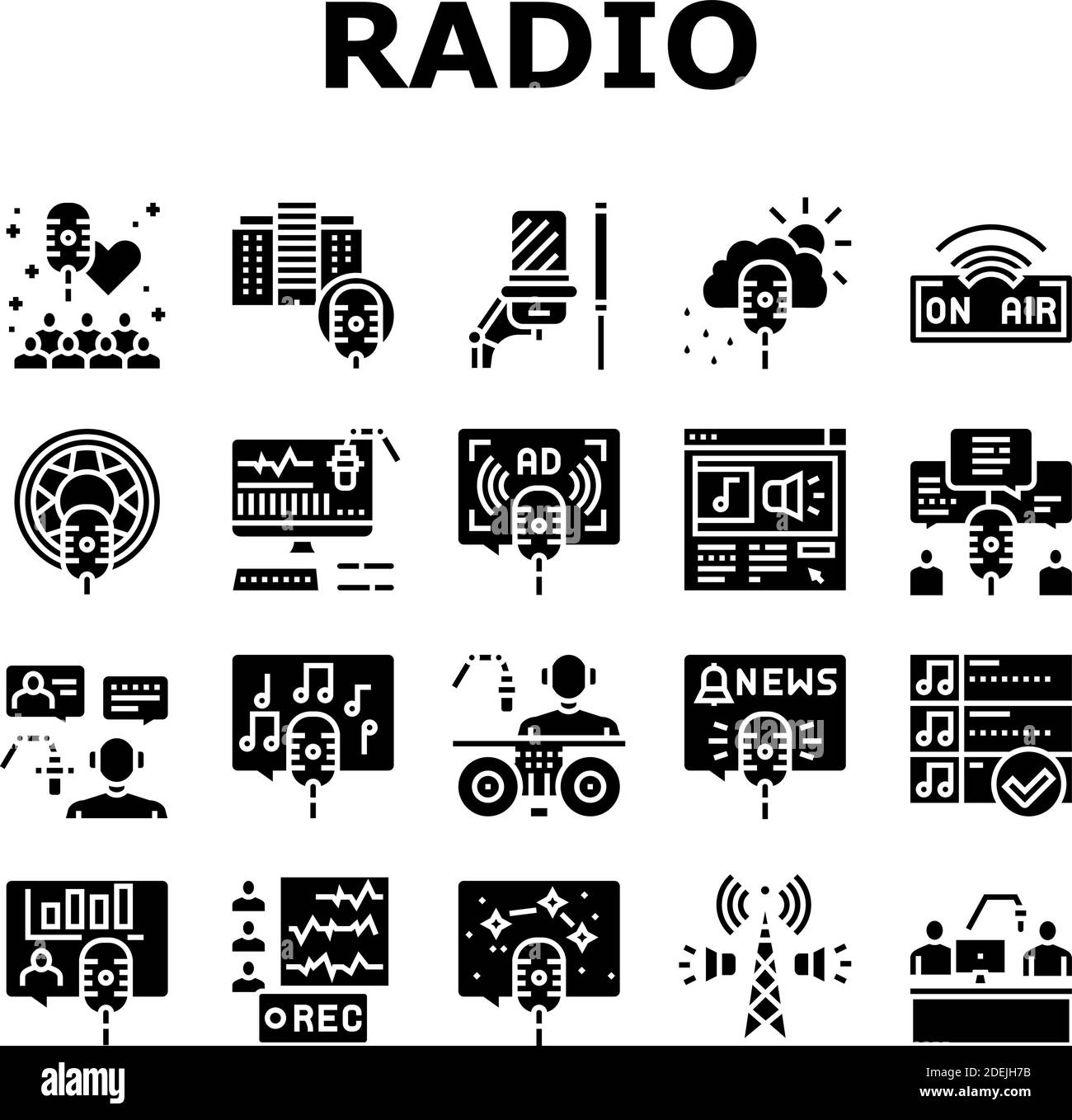 Radio Studio Podcast Collection Icons Set Vector Stock Vector Image ...