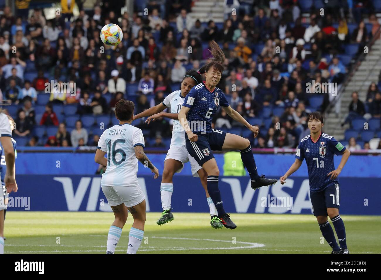 Japan's Hina Sugita battling Argentina's Miriam Mayorga during the FIFA ...
