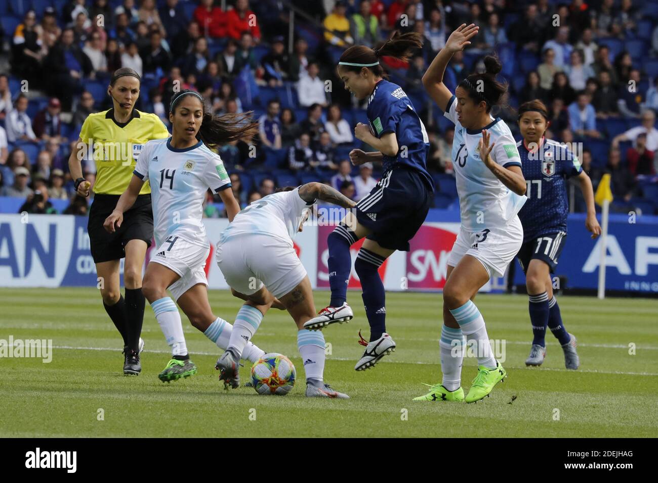 Japan's X battling Argentina's Y during the FIFA Women soccer World Cup 2019 Group D match ...