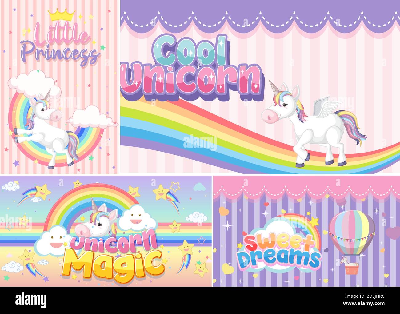 Cute unicorn banner on pastel background color illustration Stock ...