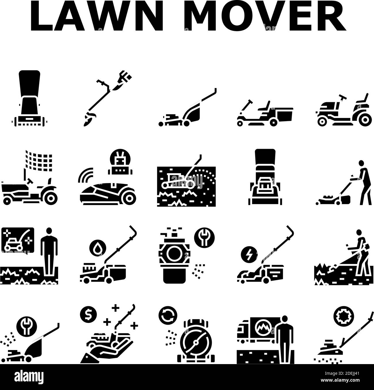 Lawn Mower Equipment Collection Icons Set Vector Stock Vector Image ...