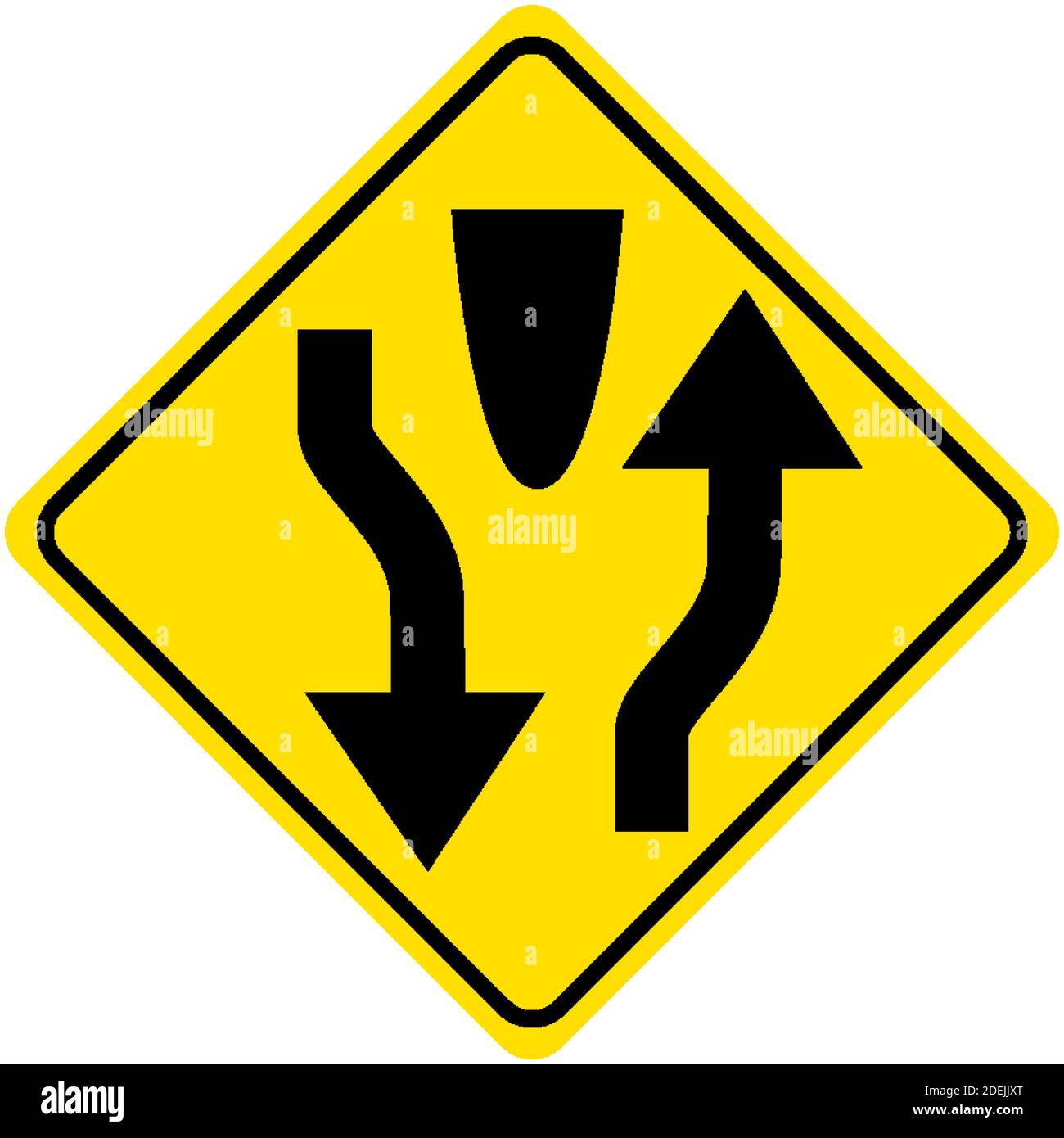 Warning sign for a divided road on white background illustration Stock ...