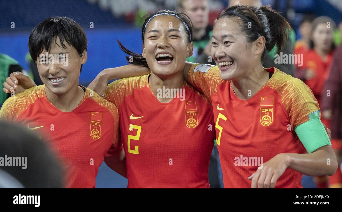 HAN Peng, LIU Shanshan, WU Haiyan celebrating the victory after the ...