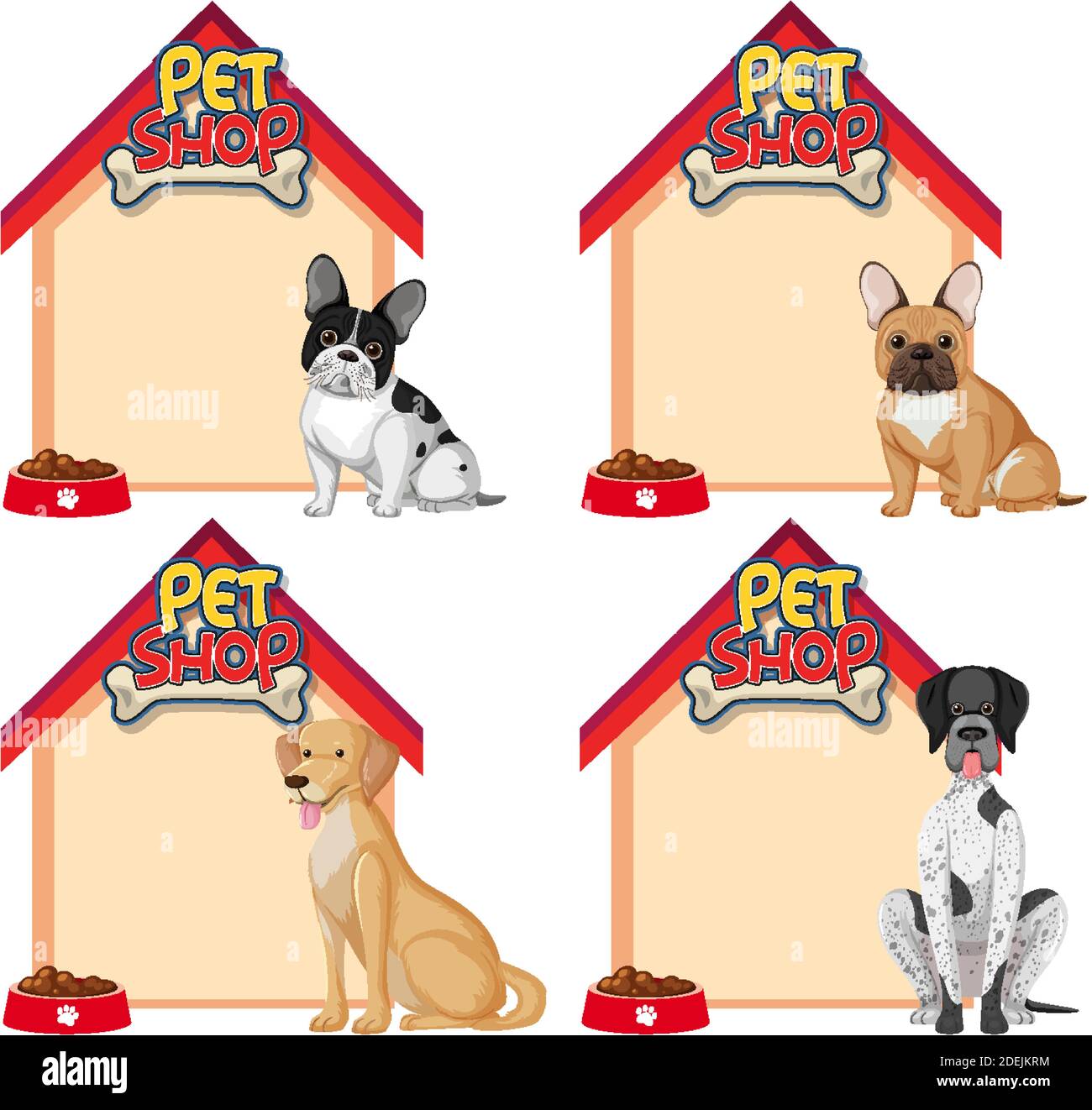 Set of blank dog house banners with cute dogs isolated on white ...