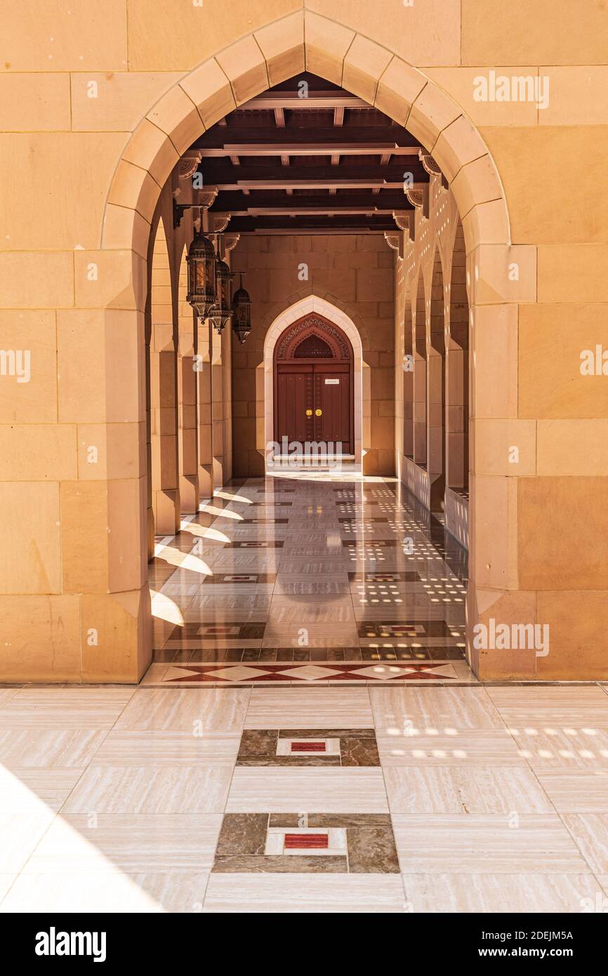 Middle East, Arabian Peninsula, Oman, Muscat. Archs outside the Sultan ...