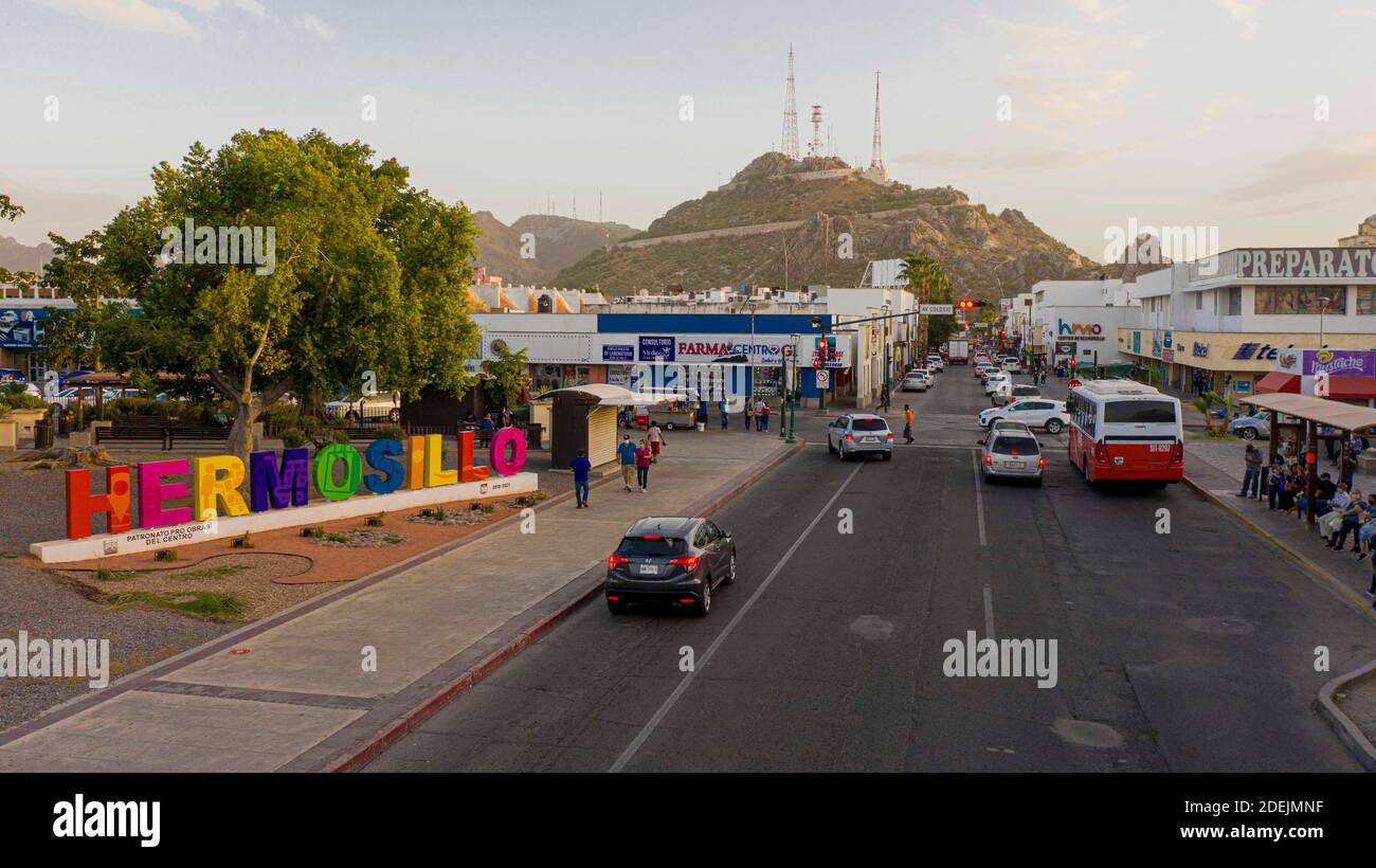 Monumental colored letters in Jardin Juarez in downtown Hermosillo ...