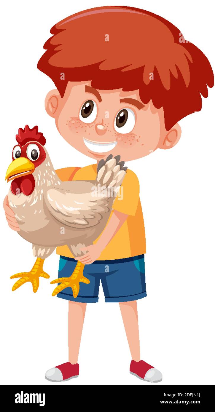 Boy holding cute animal cartoon character isolated on white background ...