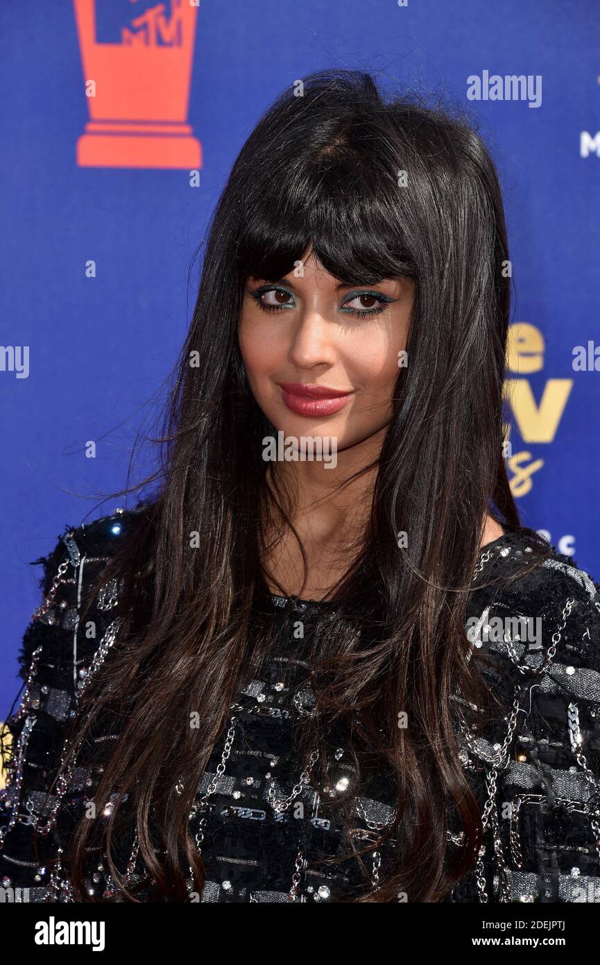 Jameela Jamil attends the 2019 MTV Movie and TV Awards at Barker Hangar ...