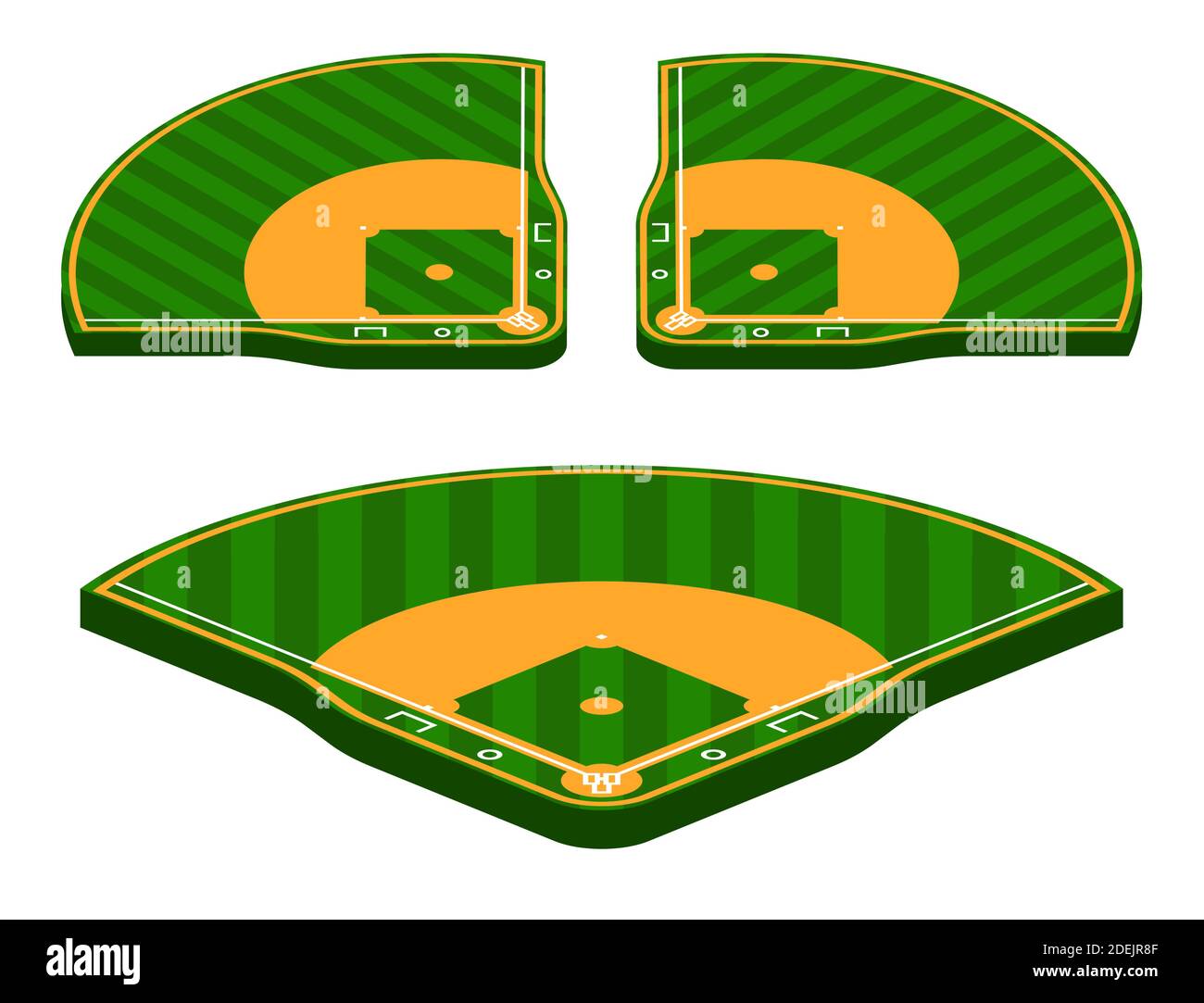 set of isometric green baseball fields with marking lines. Team sports ...