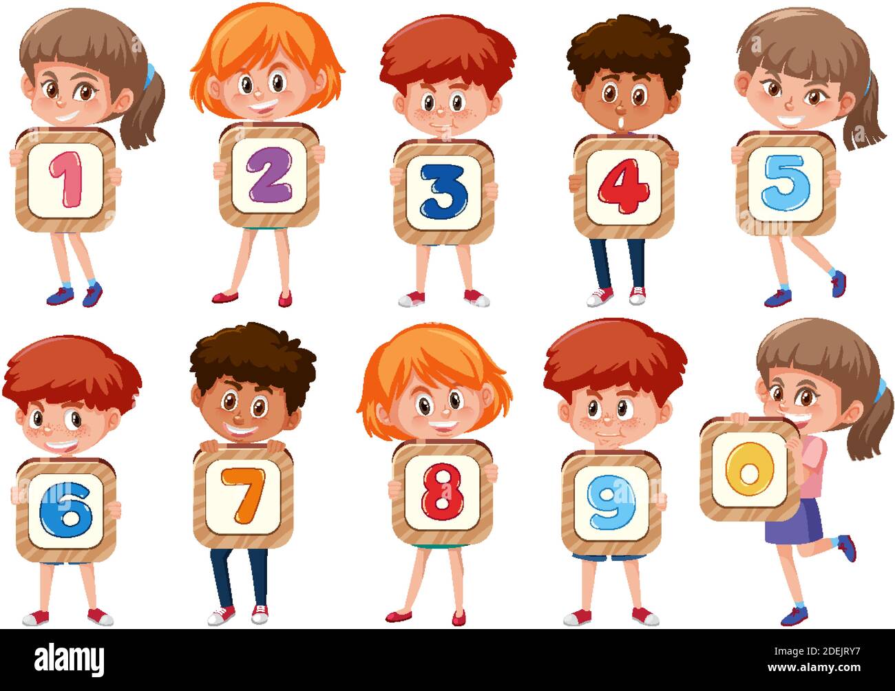 Set of different children holding the numbers isolated on white ...