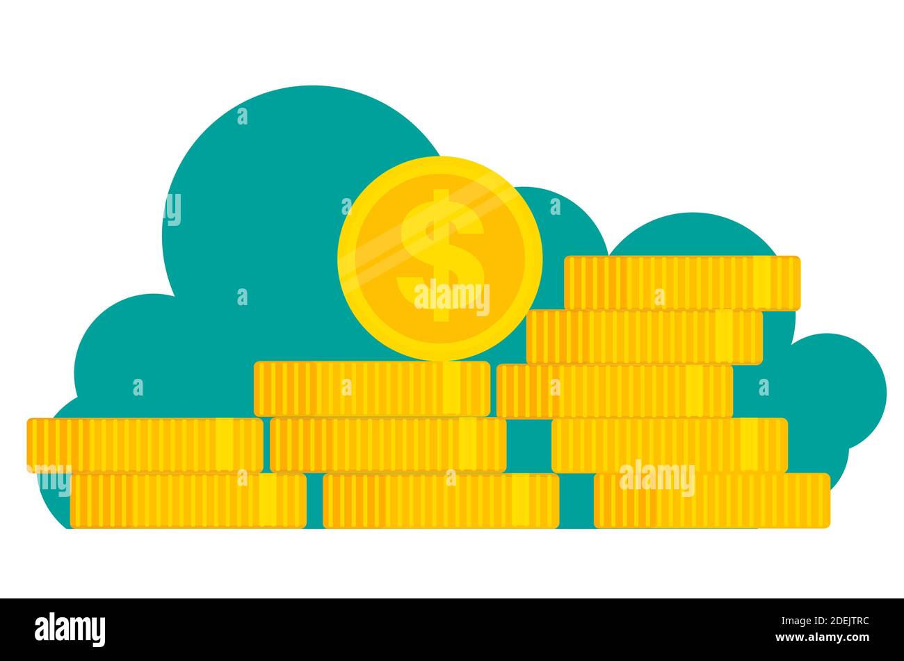 Pile of gold dollar coins on a green cloud background Stock Vector ...