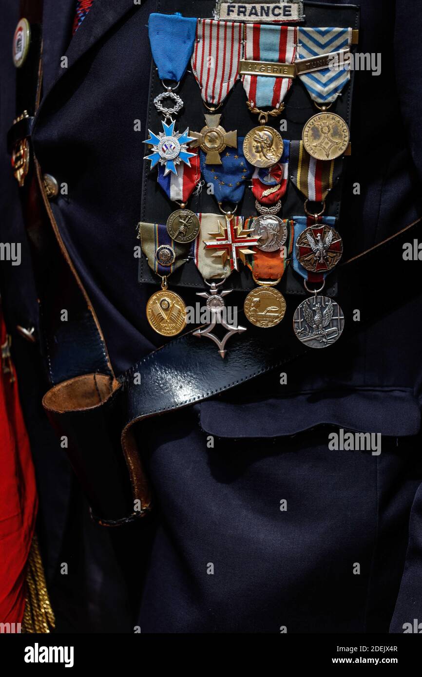 Military decorations during a ceremony commemorating General Charles De ...