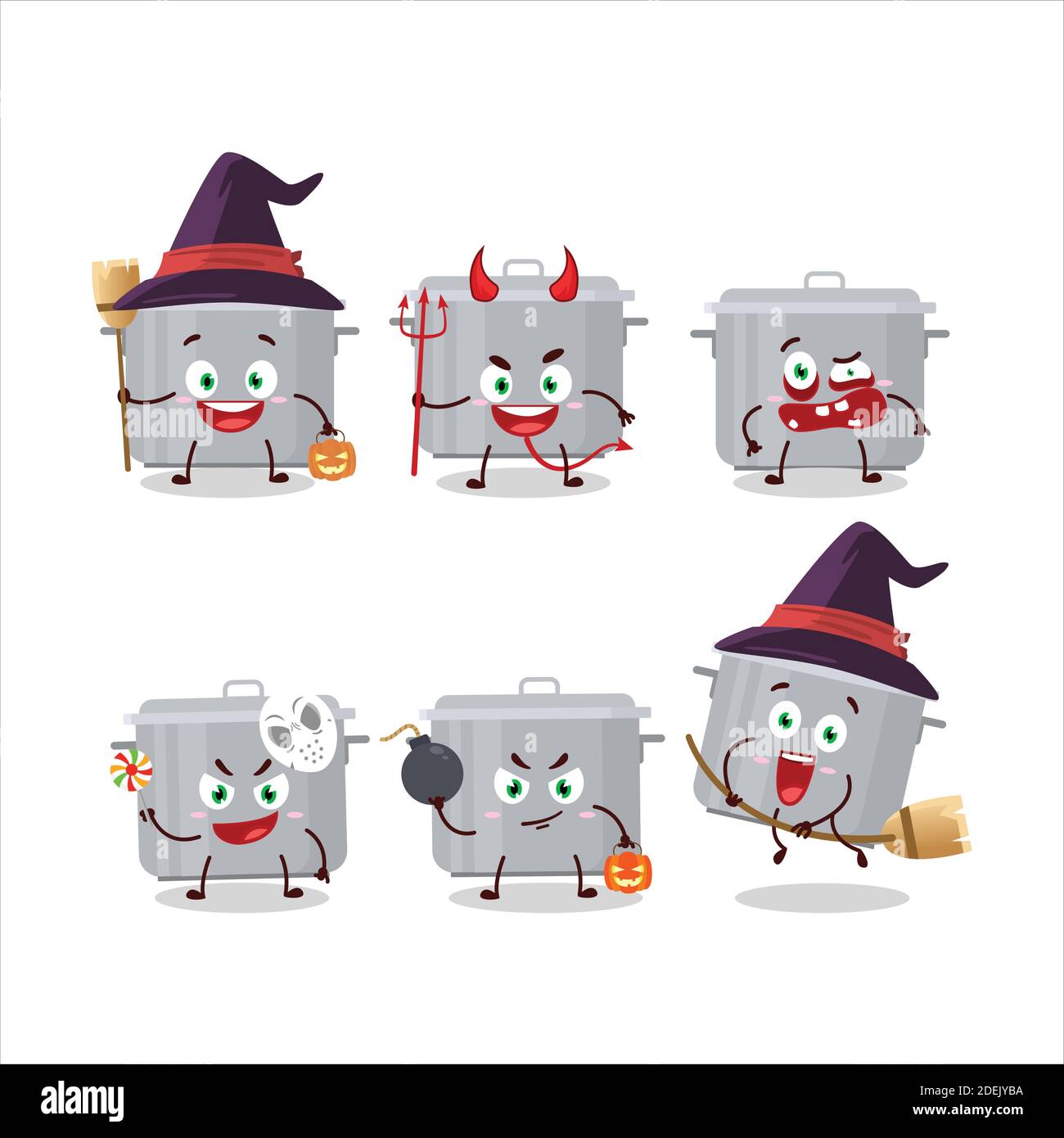 Halloween expression emoticons with cartoon character of kitchen pot ...