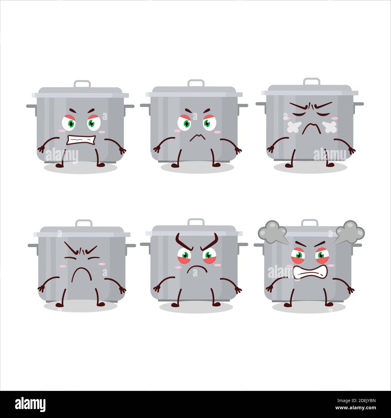 Kitchen pot cartoon character with various angry expressions. Vector ...