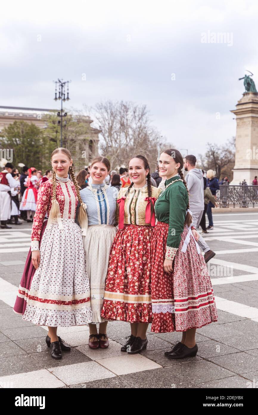 BUDAPEST, HUNGARY, 06 APRIL 2019: Spring celebration parade through the ...