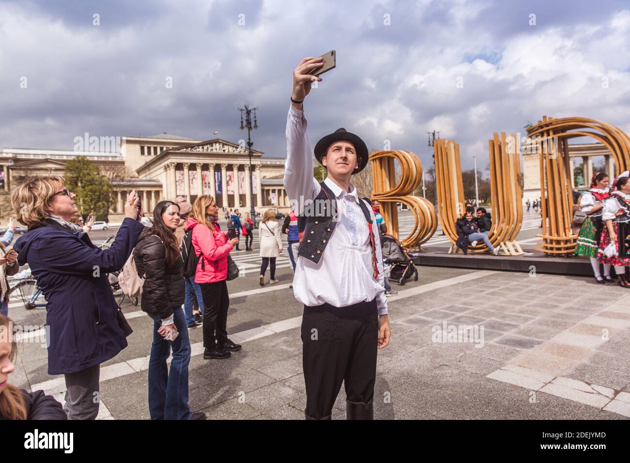 BUDAPEST, HUNGARY, 06 APRIL 2019: Spring celebration parade through the ...