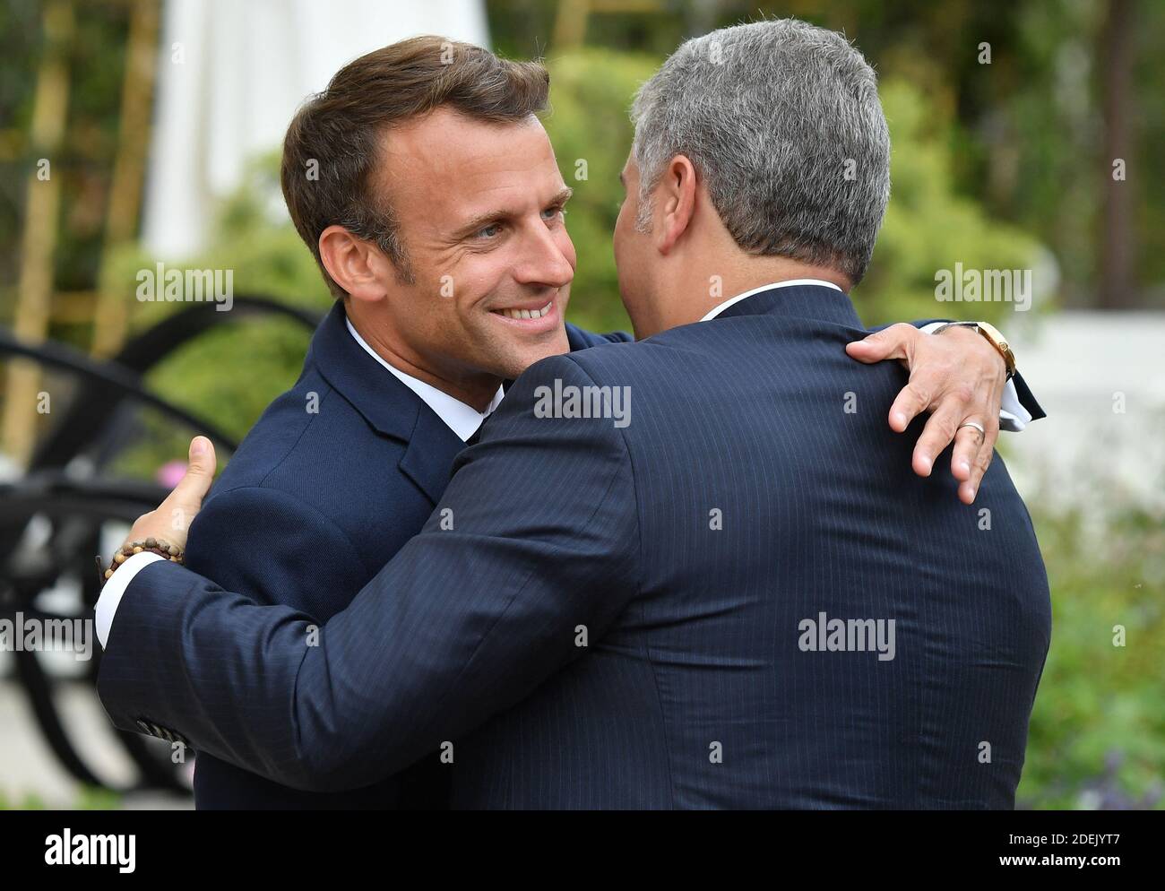 French President Emmanuel Macron with Colombian President Ivan Duque ...