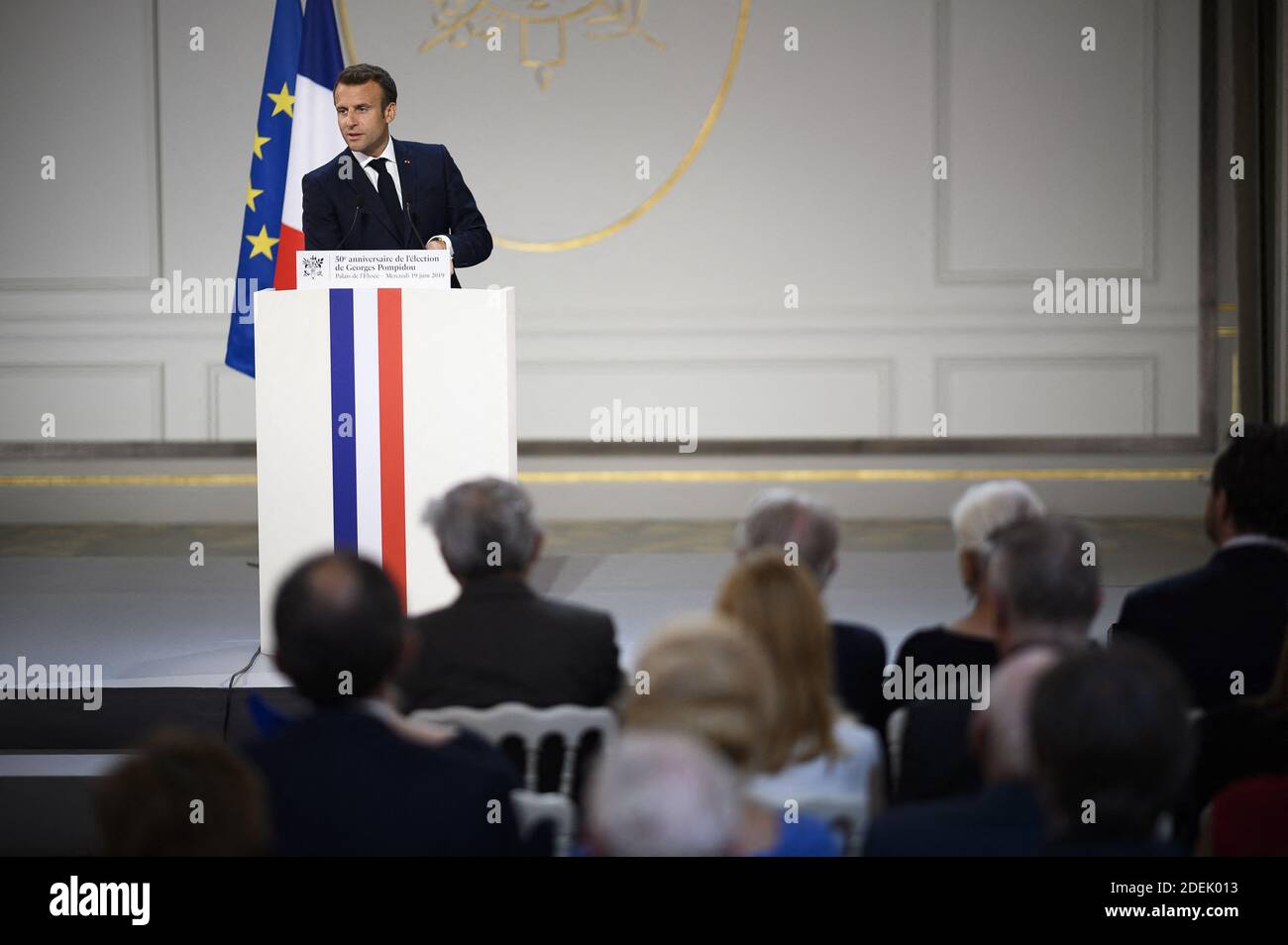 French President Emmanuel Macron delivers a speech during a ceremony ...