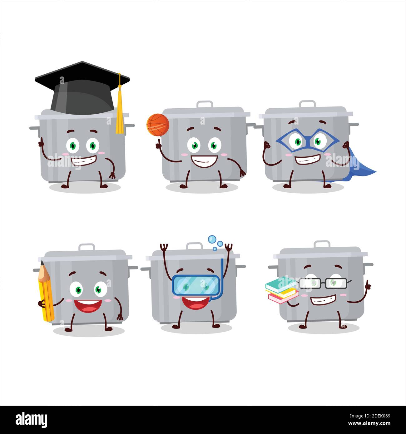 School student of kitchen pot cartoon character with various ...