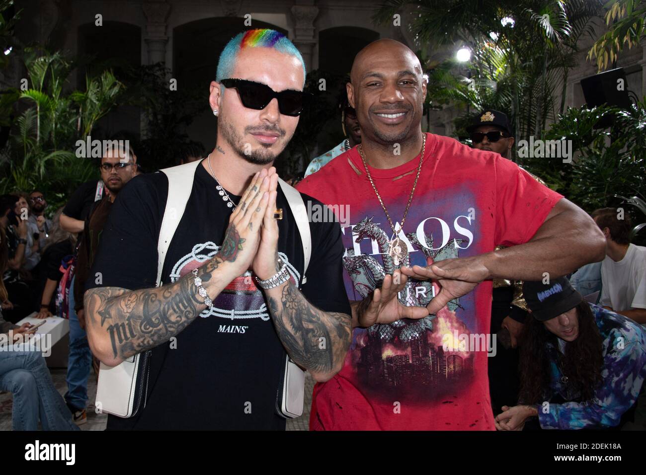 J Balvin and Kareem Burke attending the Amiri Menswear Spring Summer ...