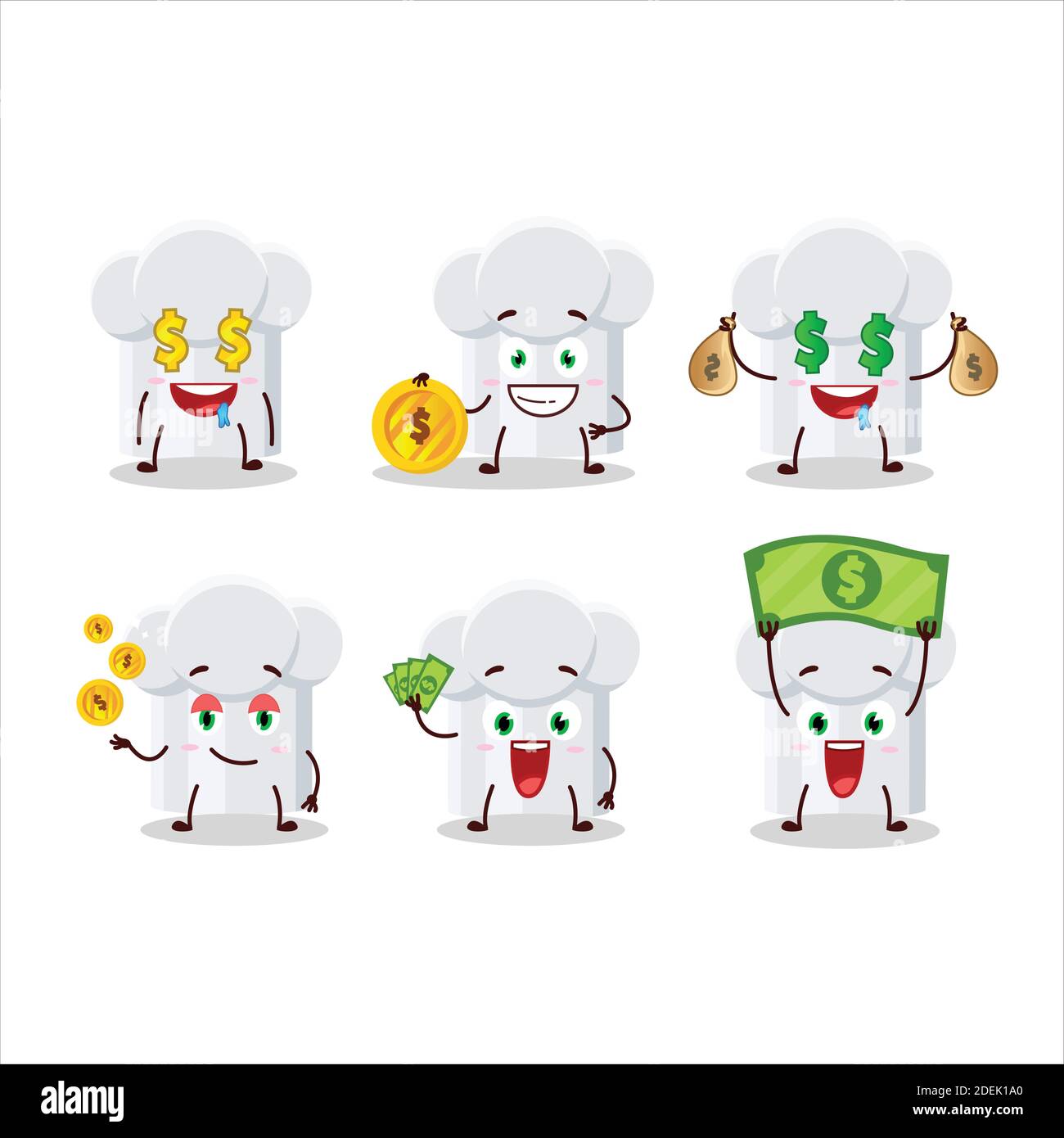 Chef hat cartoon character with cute emoticon bring money. Vector ...