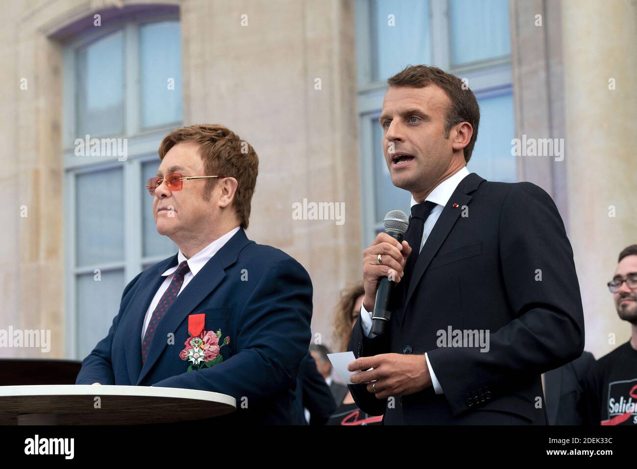 Singer Sir Elton John, French President Emmanuel Macron in the ...