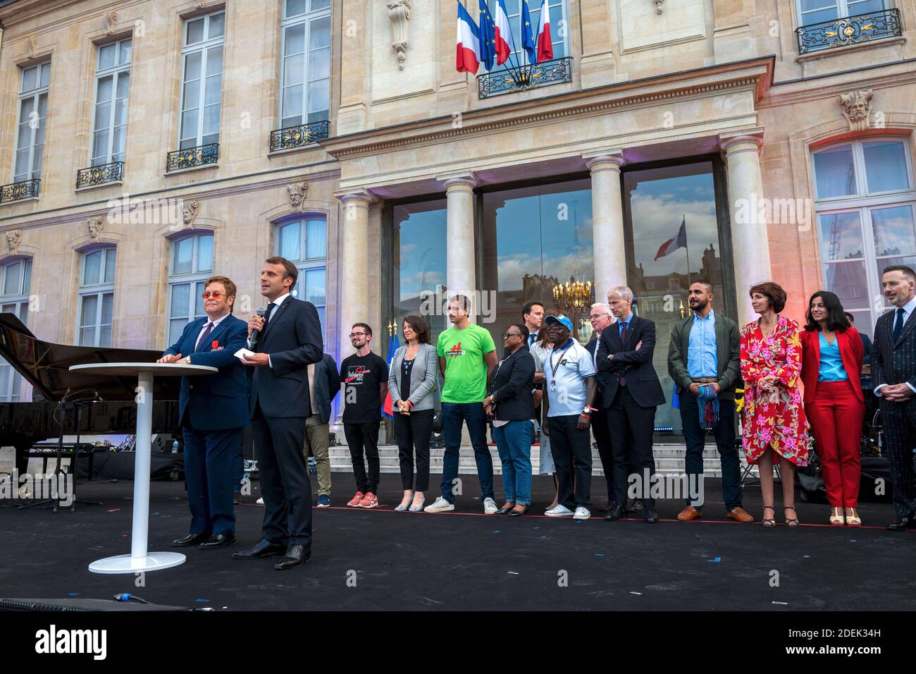 Singer Sir Elton John, French President Emmanuel Macron in the ...
