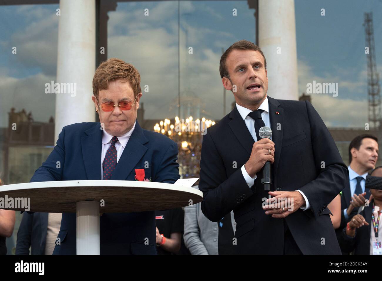 Singer Sir Elton John, French President Emmanuel Macron in the ...