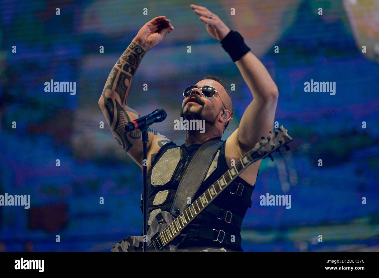 Sabaton performing live on stage during Hellfest Open Air Festival on ...