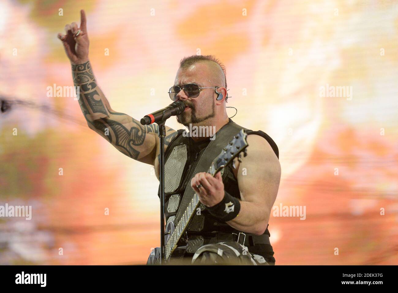 Sabaton performing live on stage during Hellfest Open Air Festival on ...