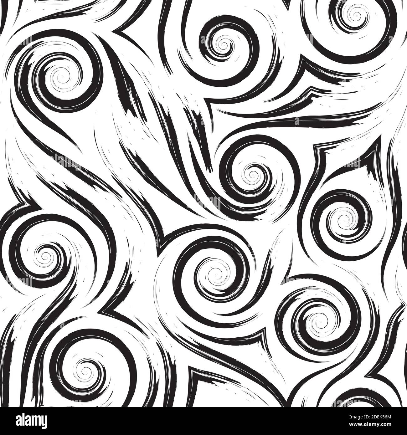 Vector seamless pattern of smooth brush strokes or waves in black ...