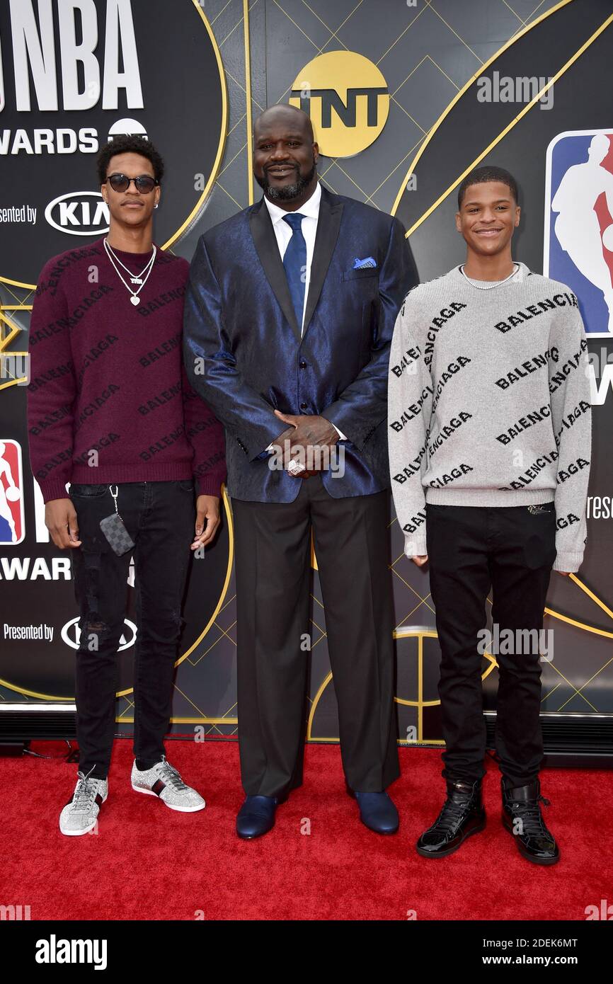 Shareef O'Neal, Shaquille O'Neal, Shaqir O’Neal attend the 2019 NBA ...