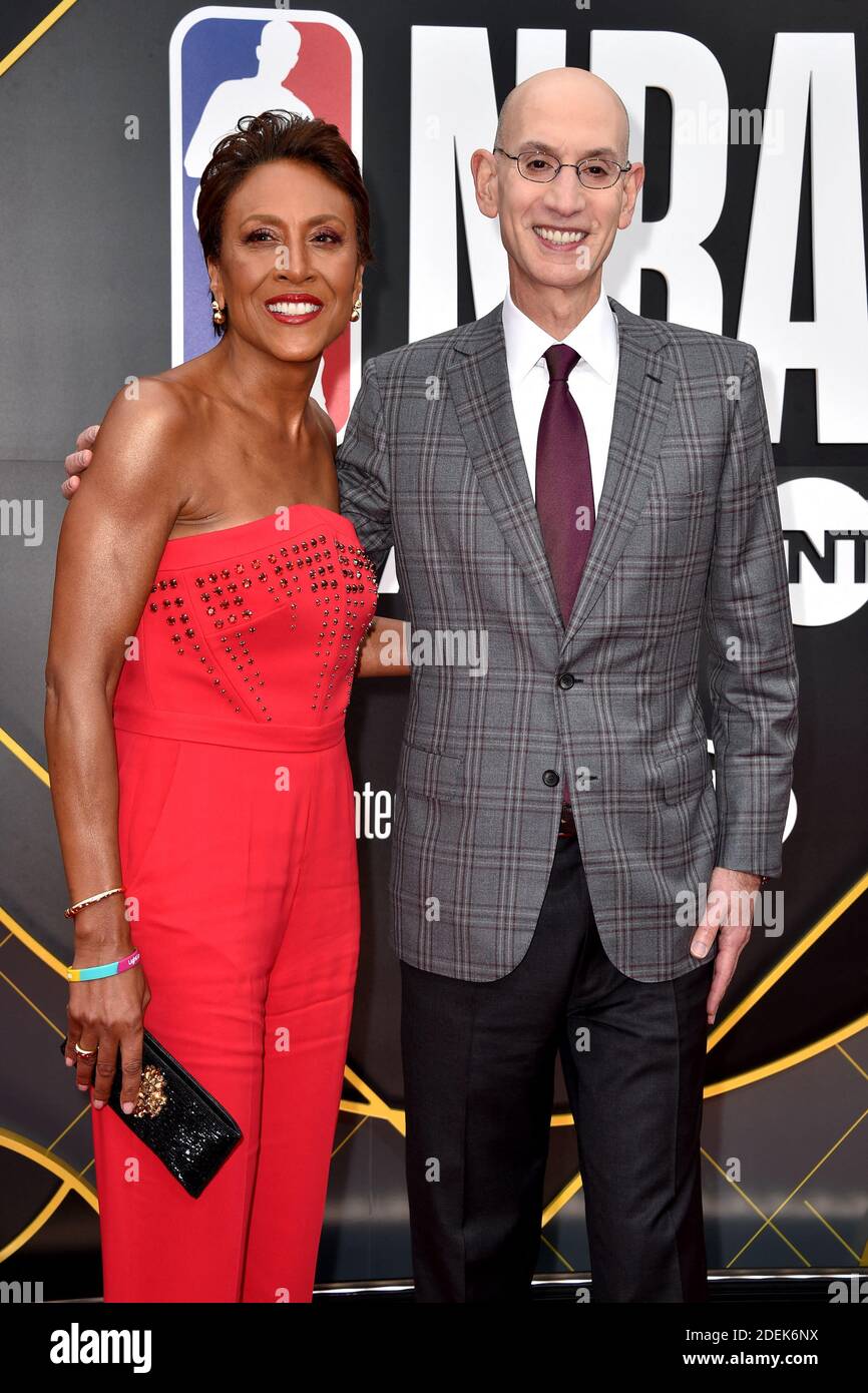 Robin Roberts and Adam Silver attend the 2019 NBA Awards at Barker ...