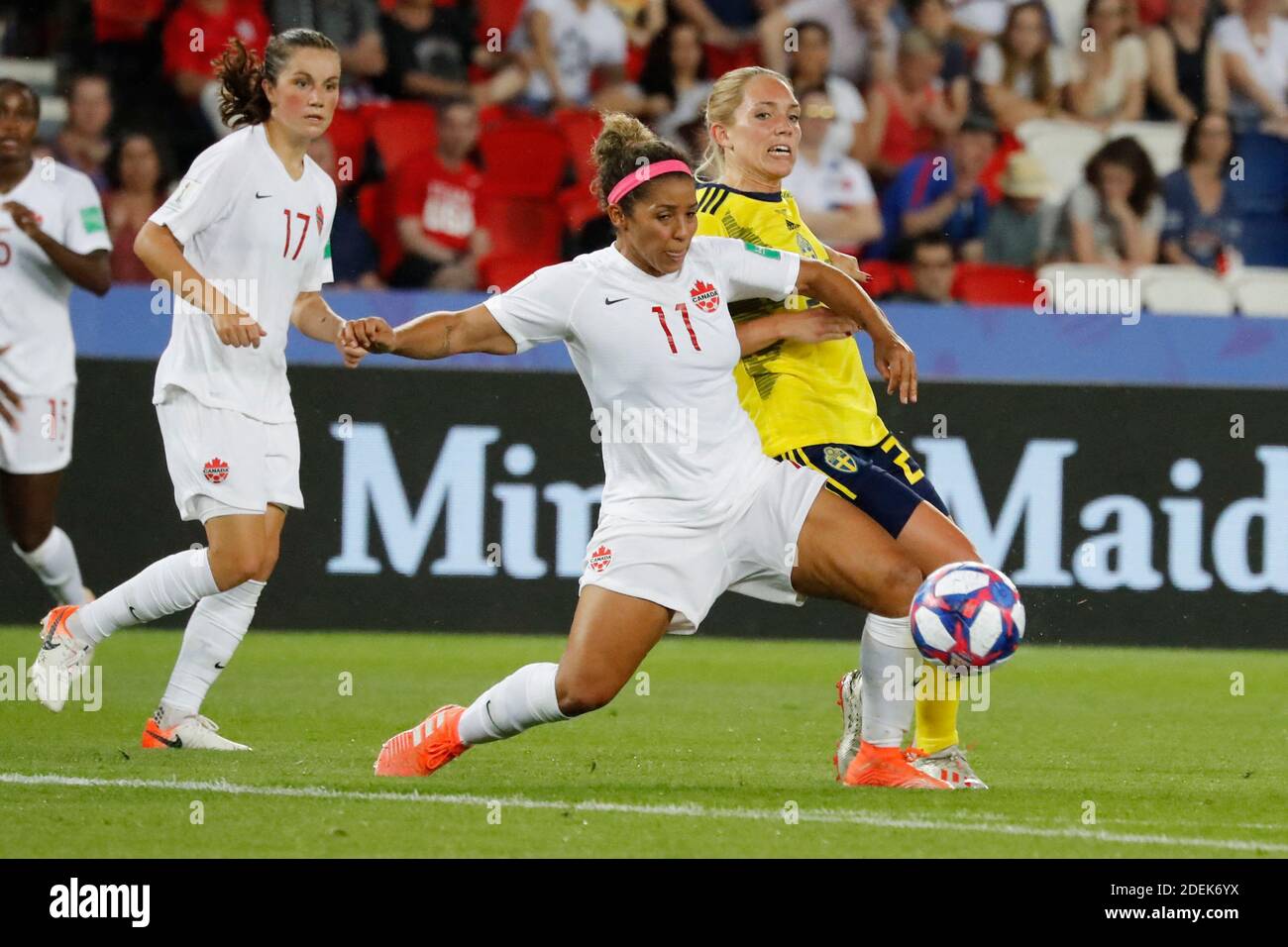 Sweden's Elin Rubensson battling Canada's Desiree Scott during the FIFA ...
