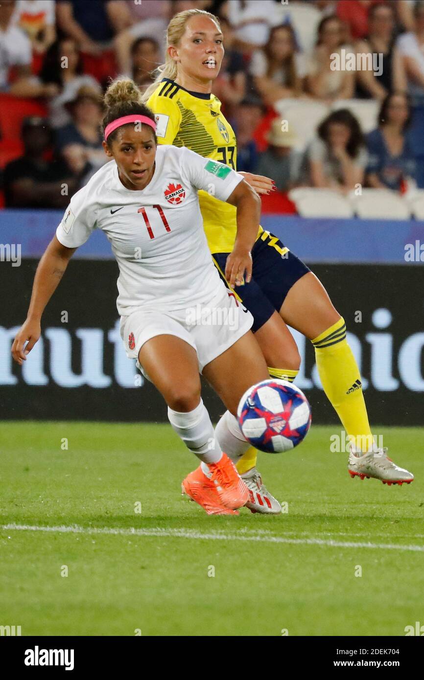 Sweden's Elin Rubensson battling Canada's Desiree Scott during the FIFA ...