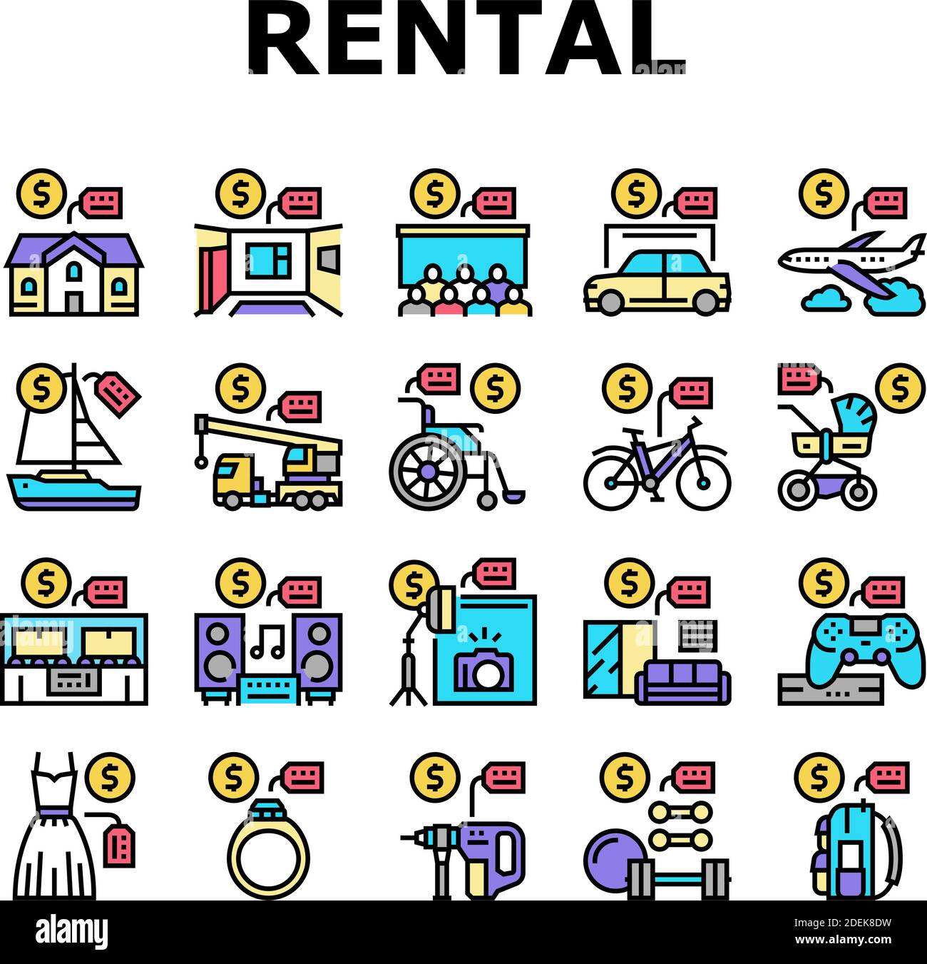 Rental Service Business Collection Icons Set Vector Stock Vector Image ...