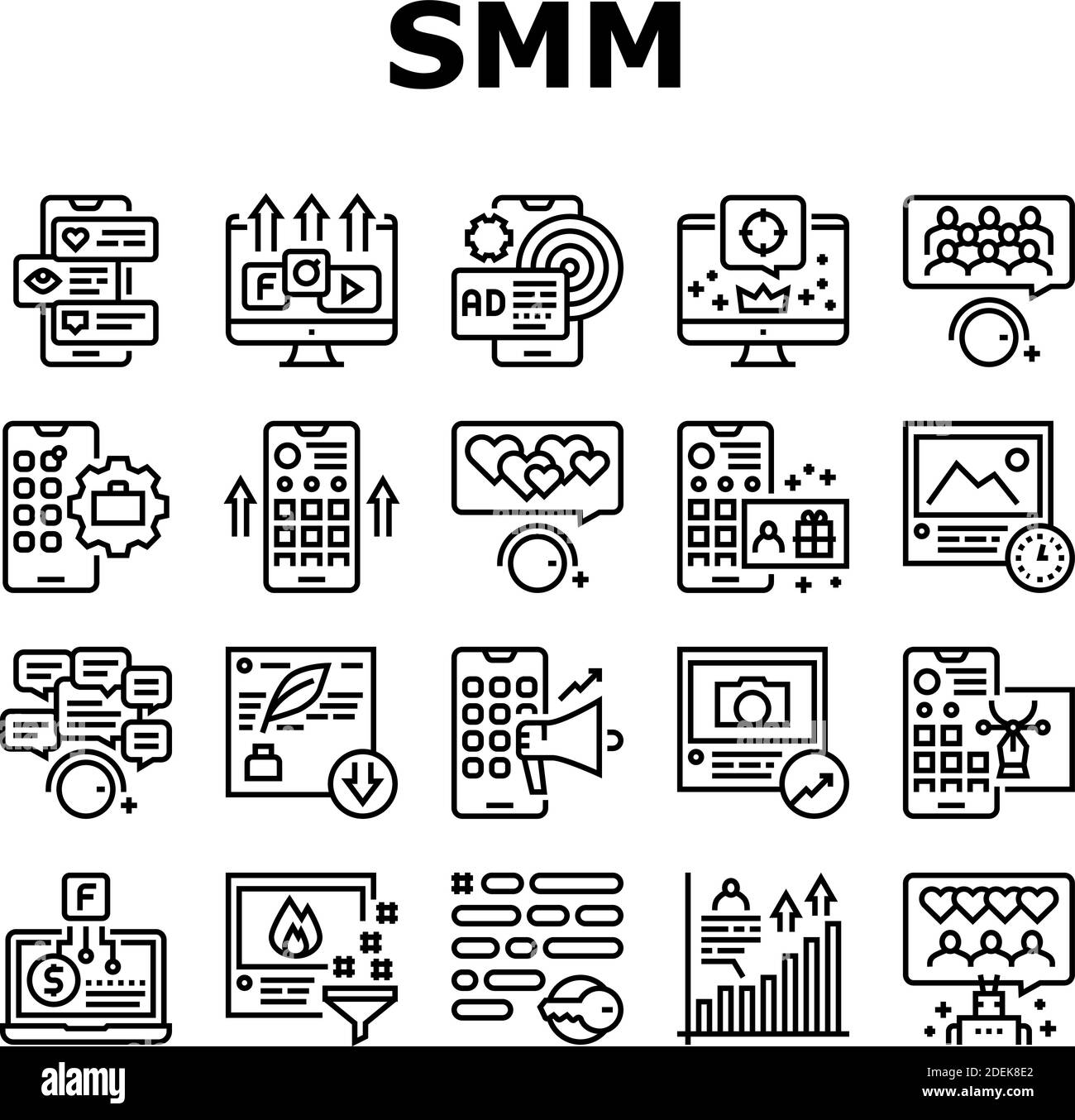 Smm Media Marketing Collection Icons Set Vector Stock Vector Image ...