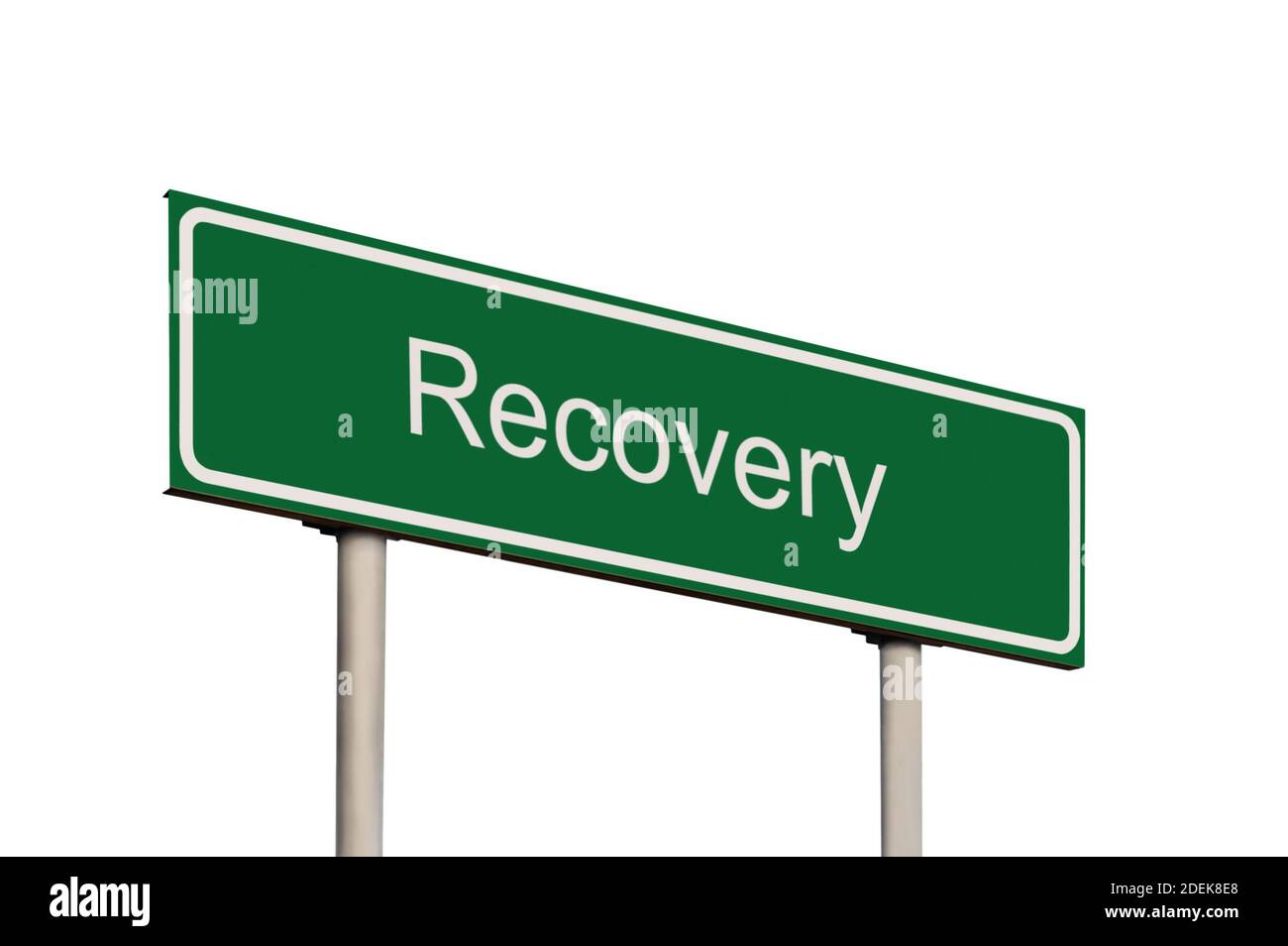 Recovery Concept, Green Signpost Road Sign, White Text, Grey Pole Posts ...