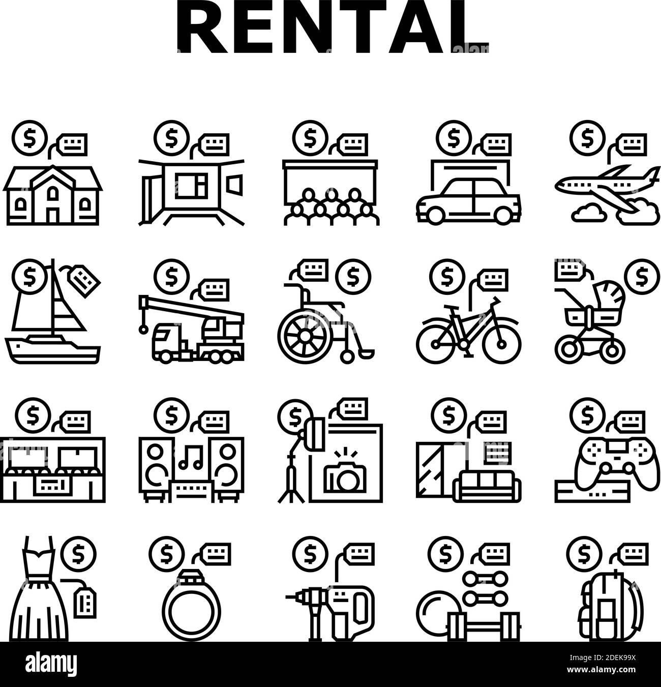 Rental Service Business Collection Icons Set Vector Stock Vector Image ...