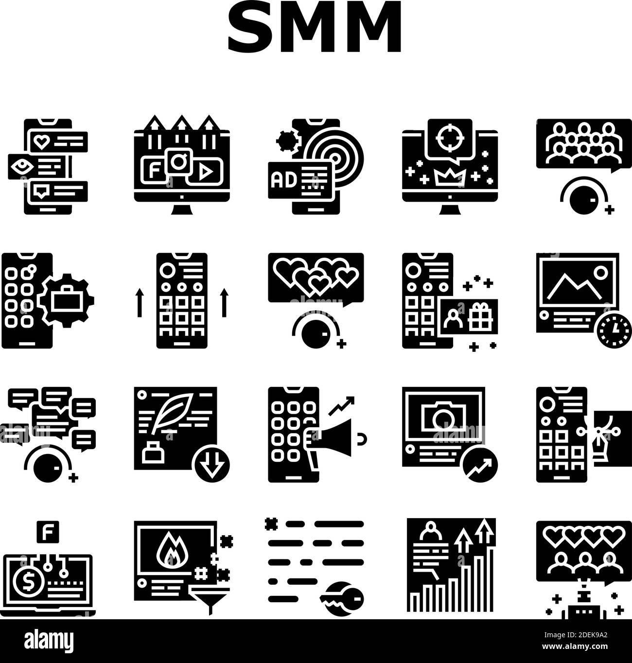 Smm Media Marketing Collection Icons Set Vector Stock Vector Image ...