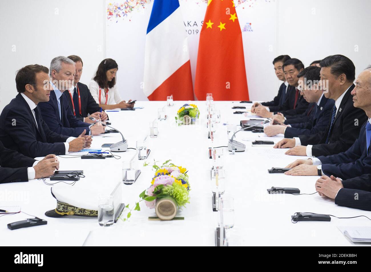 France's President Emmanuel Macron (2nd L) attends a bilateral meeting ...